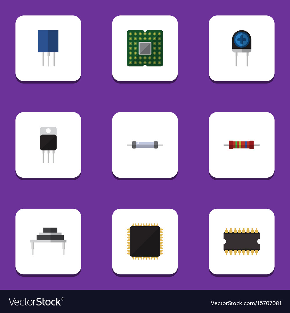Flat icon electronics set transducer unit cpu Vector Image