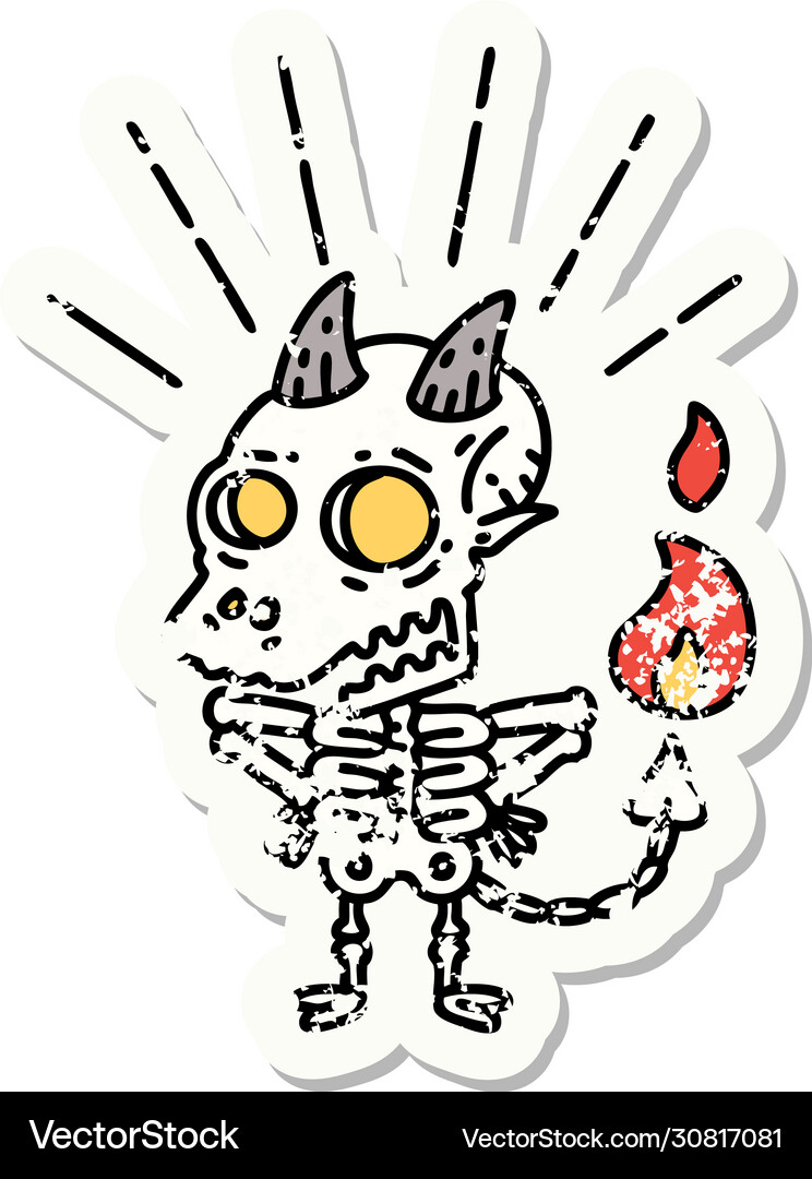 Grunge sticker tattoo style skeleton demon Vector Image