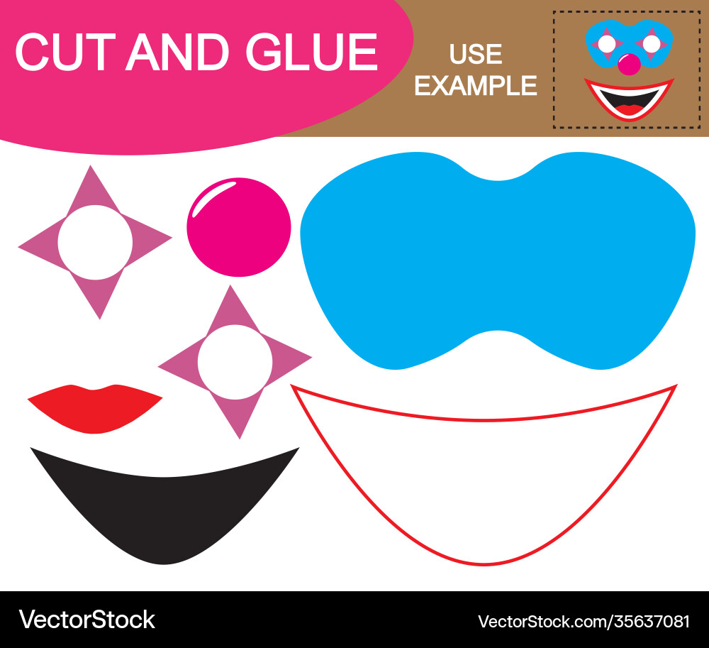 Image mask clown cut and glue educational Vector Image