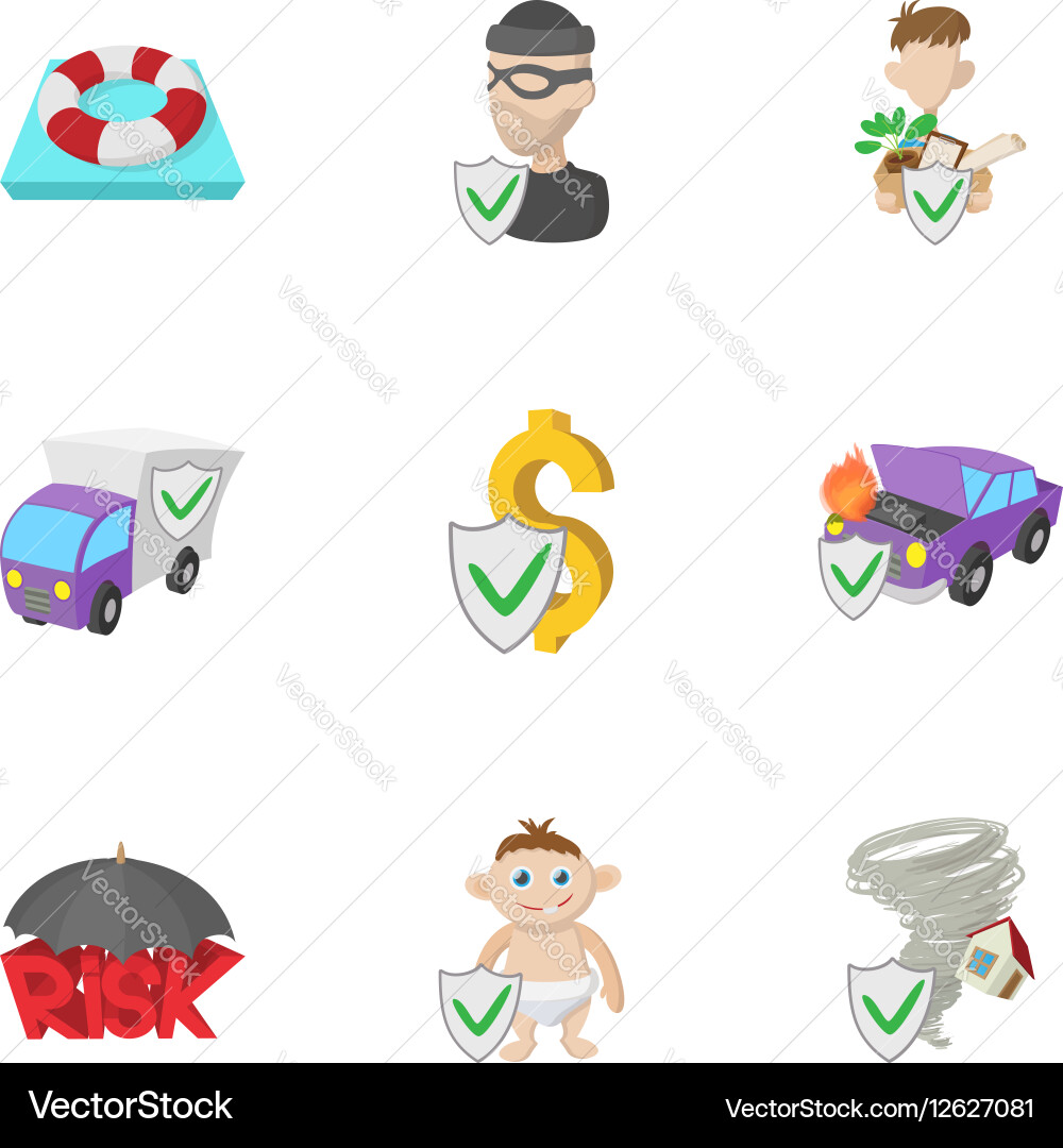 Keeping icons set cartoon style Royalty Free Vector Image
