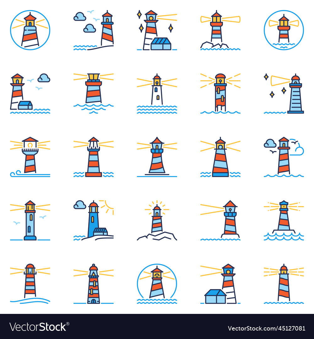 Lighthouse colored icons set - lighthouses Vector Image