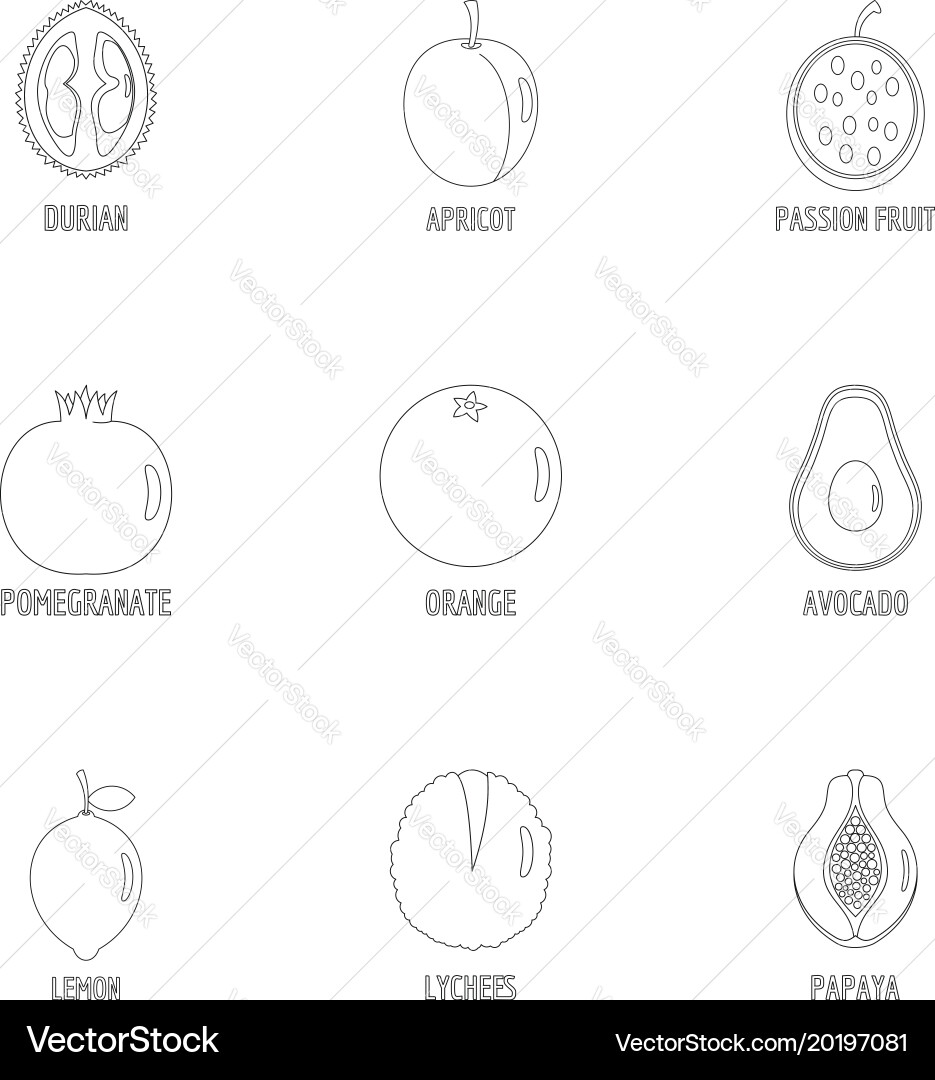 Orchard tree icons set outline style Royalty Free Vector