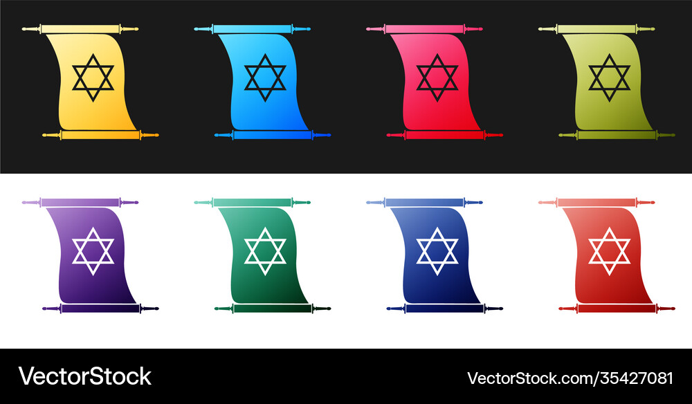 Set torah scroll icon isolated on black and white Vector Image