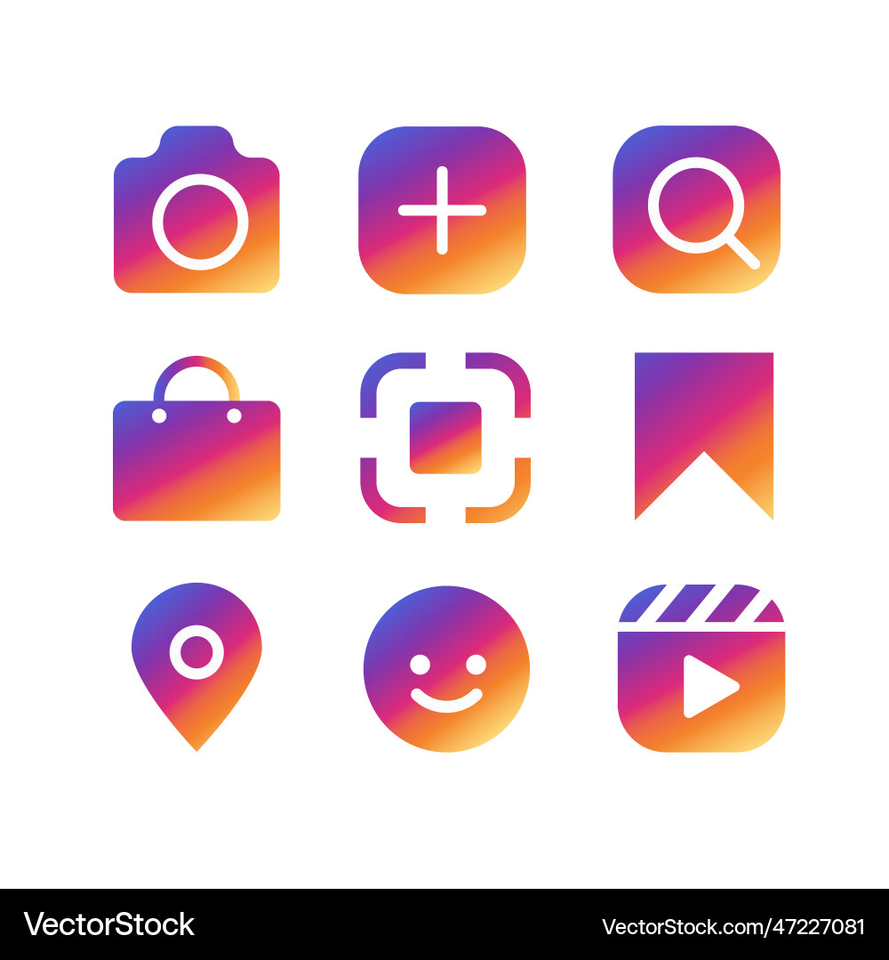 Social media icon set gradient color Royalty Free Vector