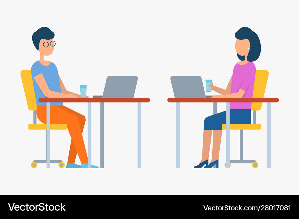 Workers computer man and woman in office Vector Image