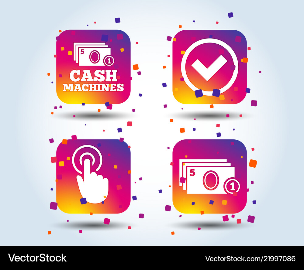 Atm cash machine withdrawal icons Royalty Free Vector Image