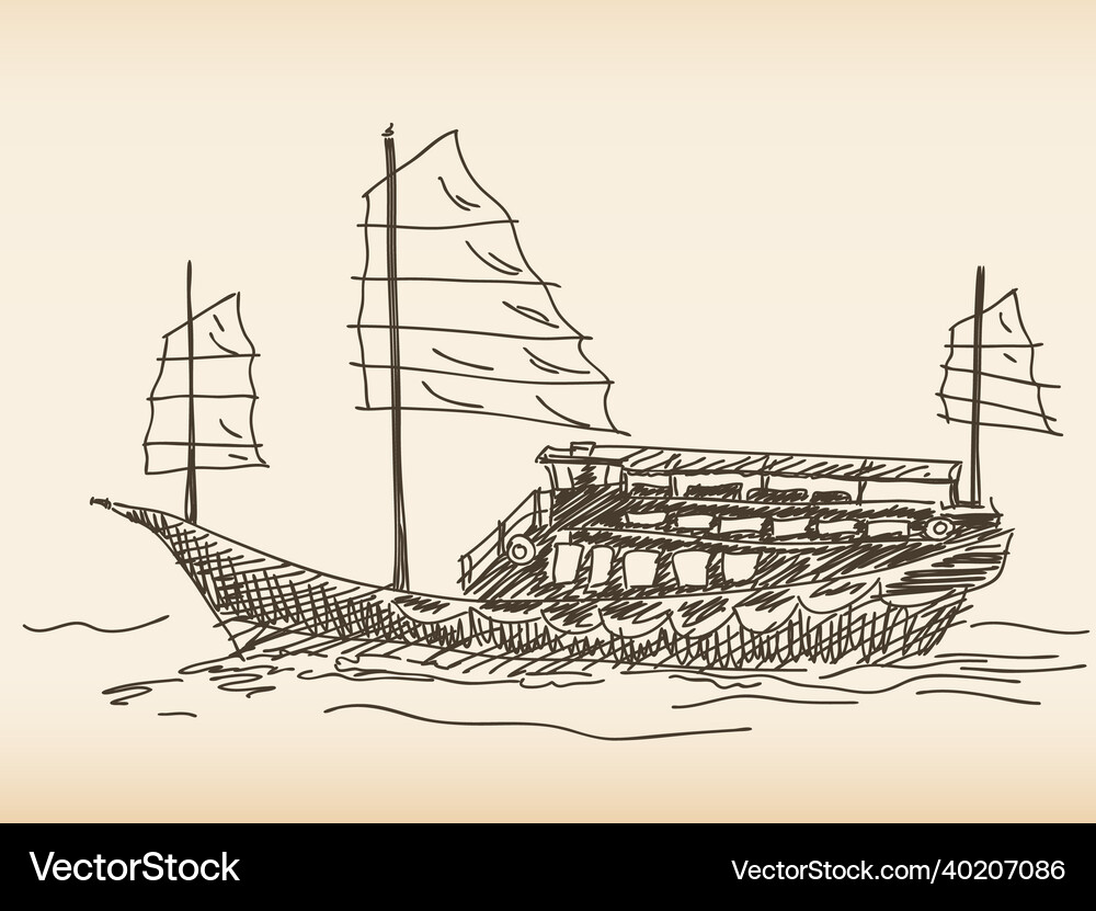 Chinese sailing ship hand drawn Royalty Free Vector Image