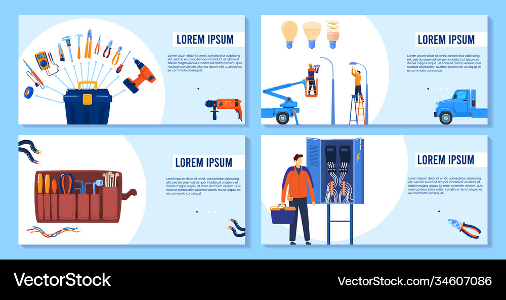 Electricity electric tools equipment banners set Vector Image