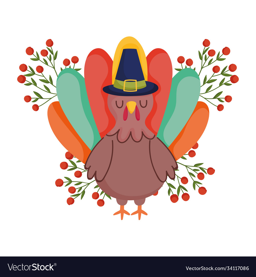 Happy thanksgiving day turkey with pilgrim hat Vector Image