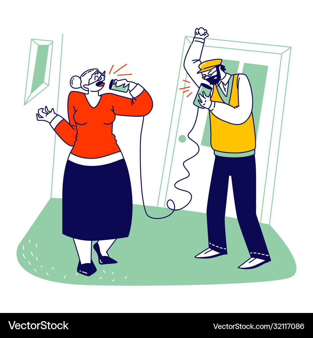 Senior characters speaking deaf phone or can Vector Image