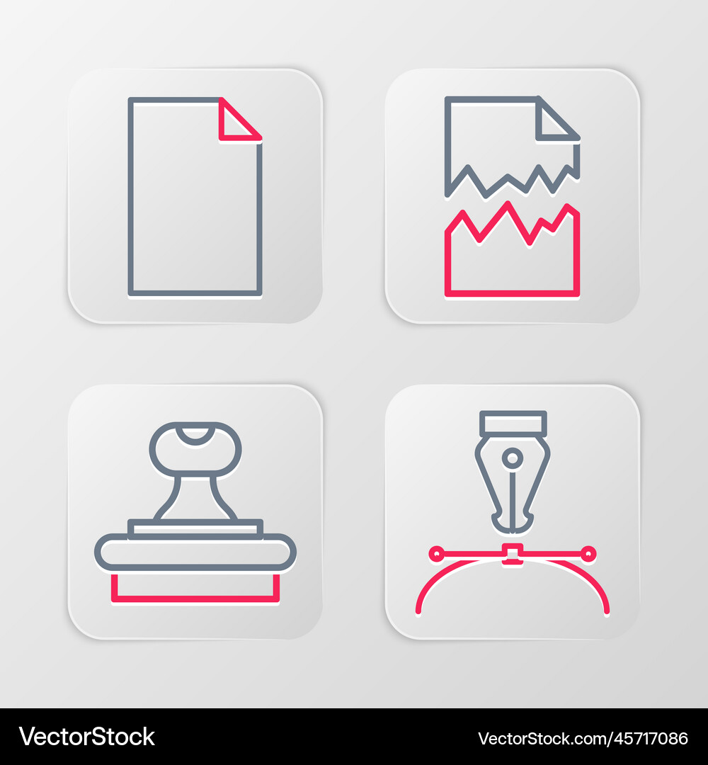 Set line fountain pen nib stamp torn document Vector Image