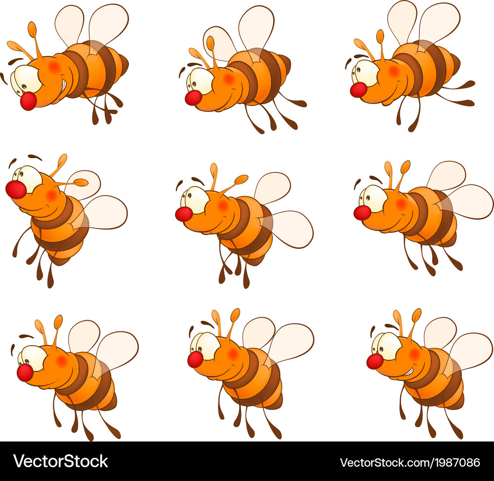 Set of bees cartoon Royalty Free Vector Image - VectorStock