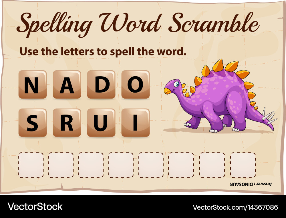 Spelling word scramble game with dinosaur Vector Image