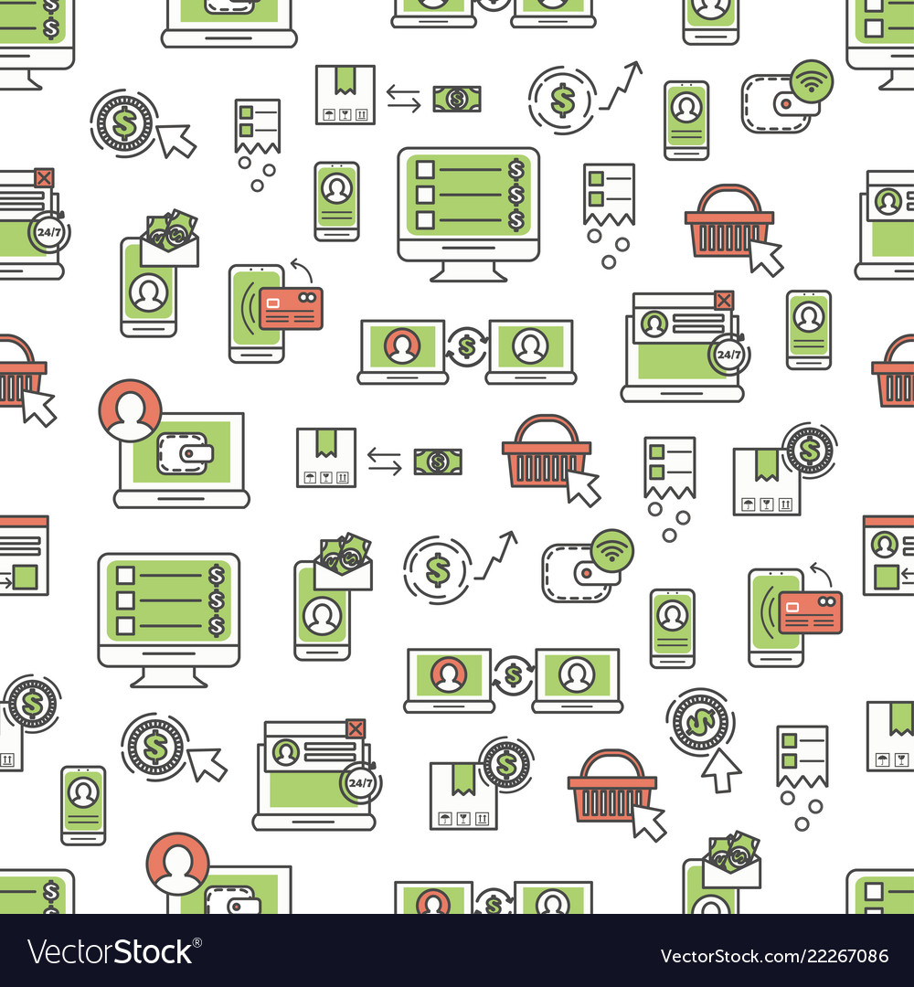 Thin line mobile banking seamless pattern Vector Image