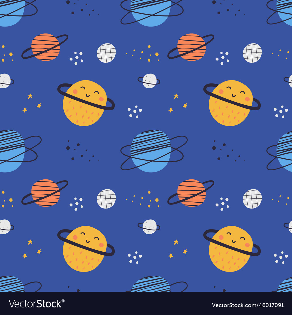 Cartoon outer space planets characters seamless Vector Image