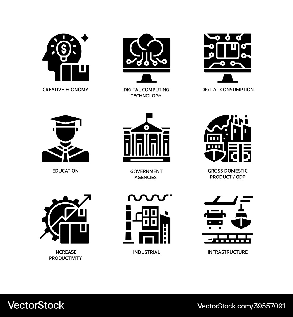 Digital economy icons set Royalty Free Vector Image