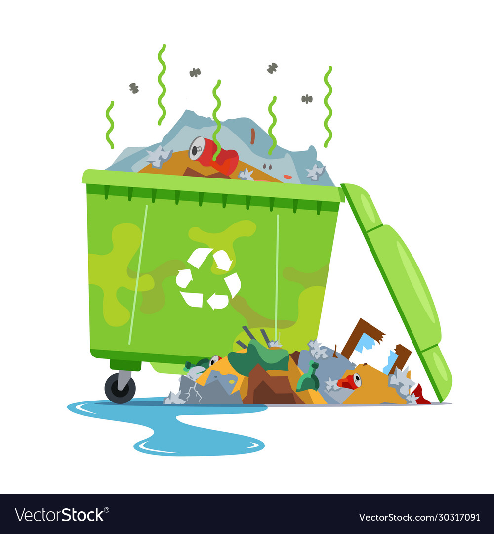 Dirty broken dumpster crowded with waste Vector Image