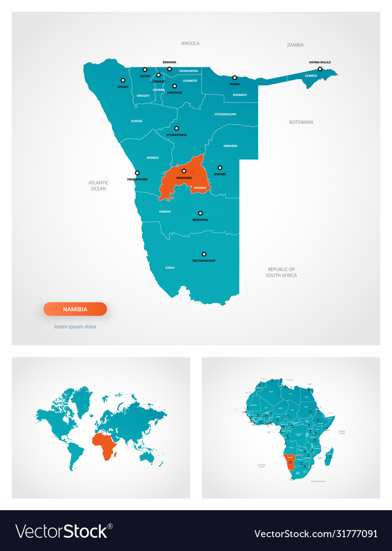 Editable template map namibia with marks Vector Image