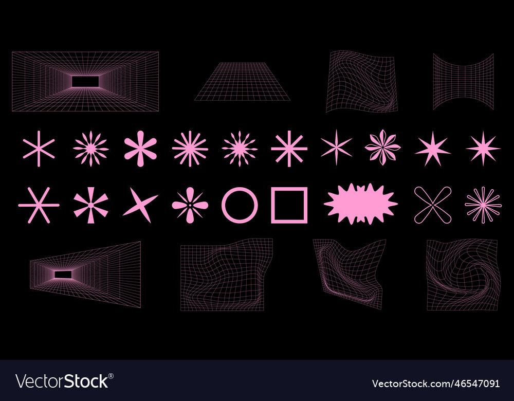 Geometry Wireframe Shapes And Grids In Neon Pink Vector Image