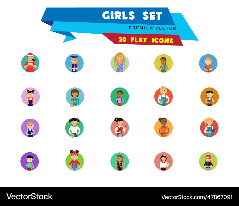Girls icons set Royalty Free Vector Image - VectorStock