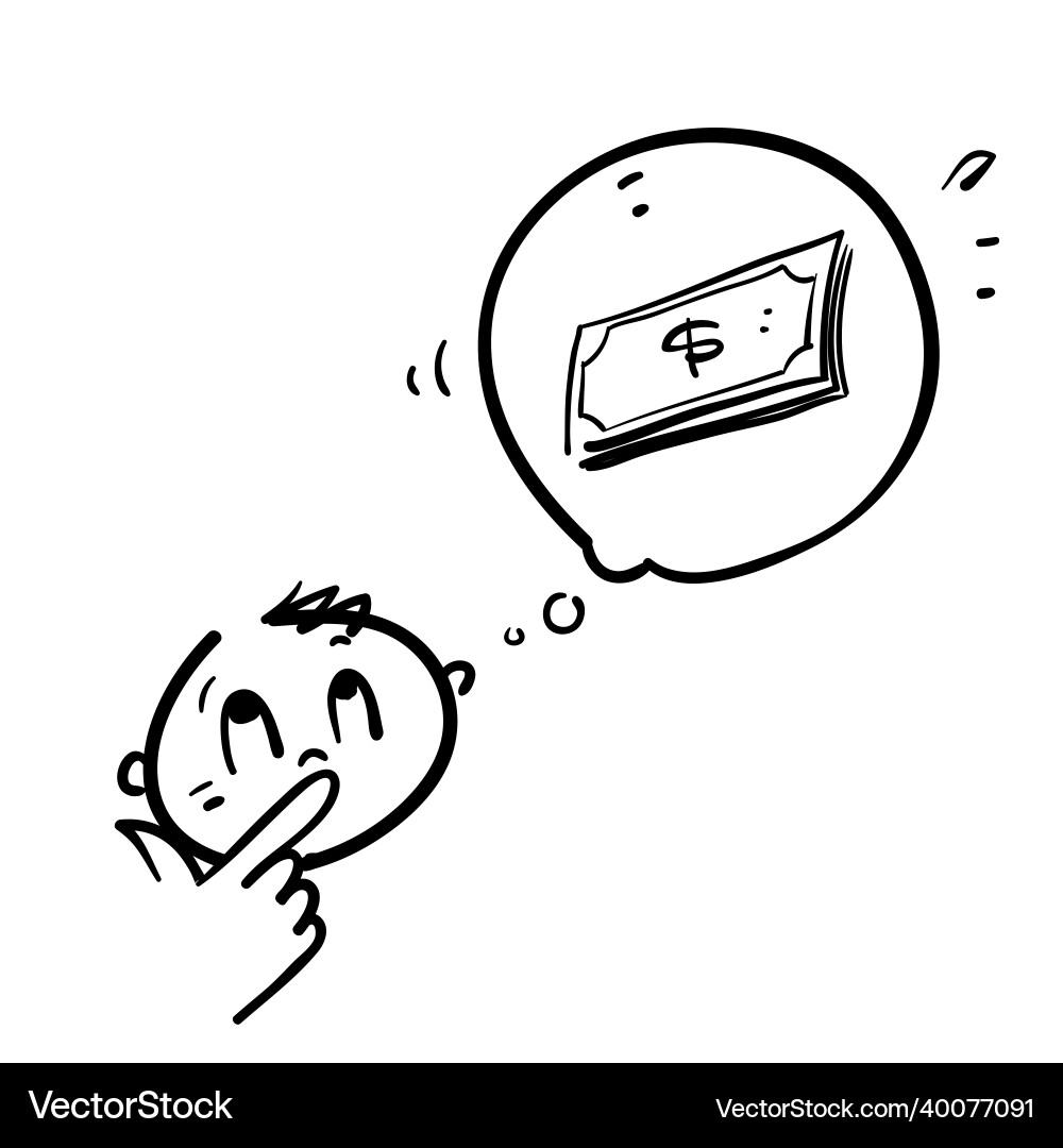 Hand drawn doodle people thinking money isolated Vector Image