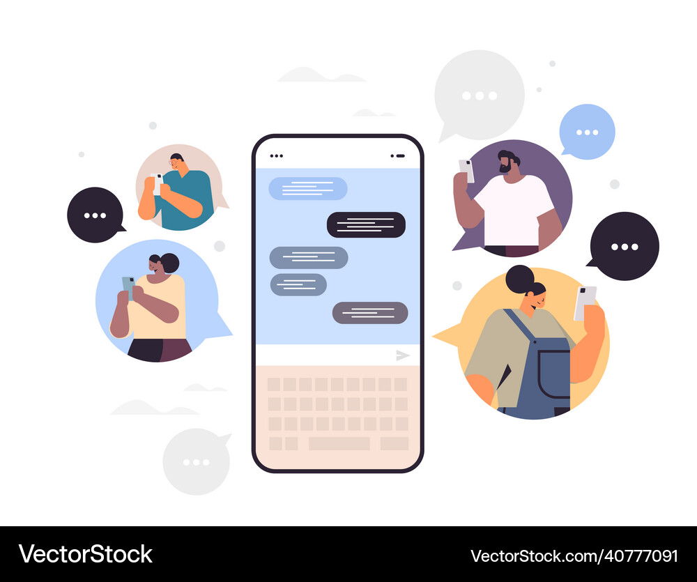 People typing message on smartphone mix race men Vector Image