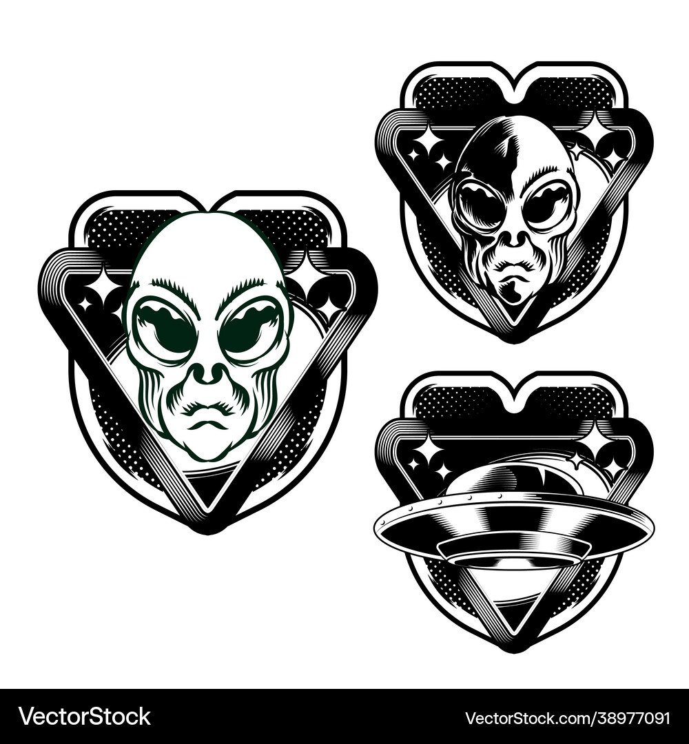 Set alien badge emblem head for logo badge Vector Image