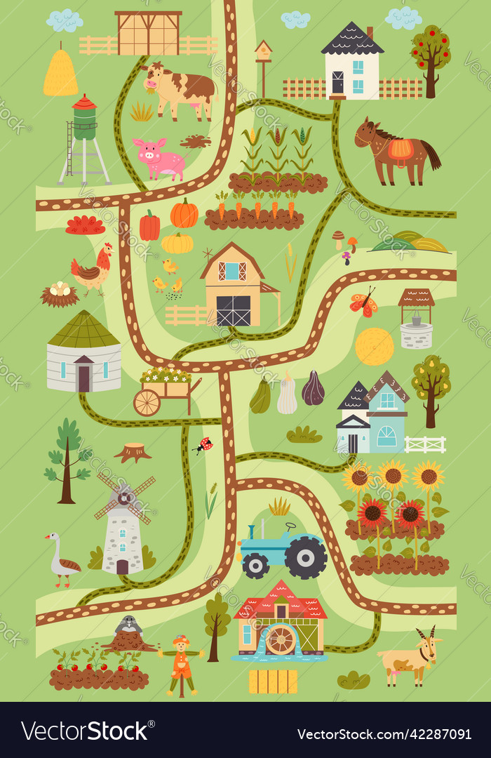 Summer vertical rustic farm map Royalty Free Vector Image