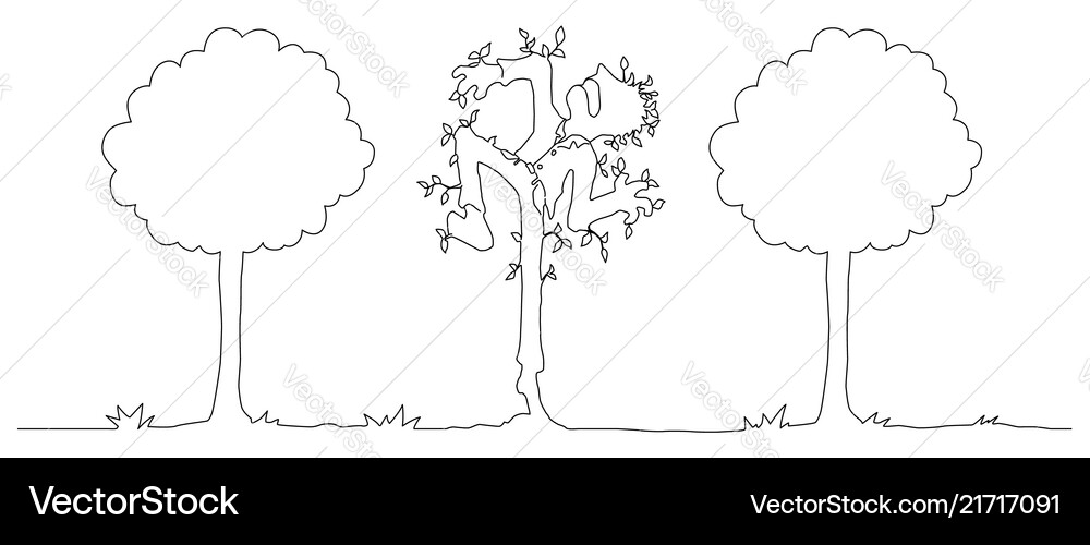Tree person figure line cartoon Royalty Free Vector Image