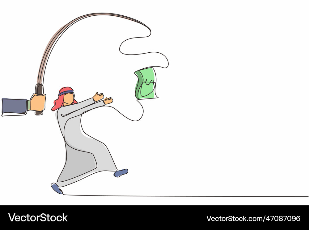 Continuous one line drawing hand with fishing Vector Image