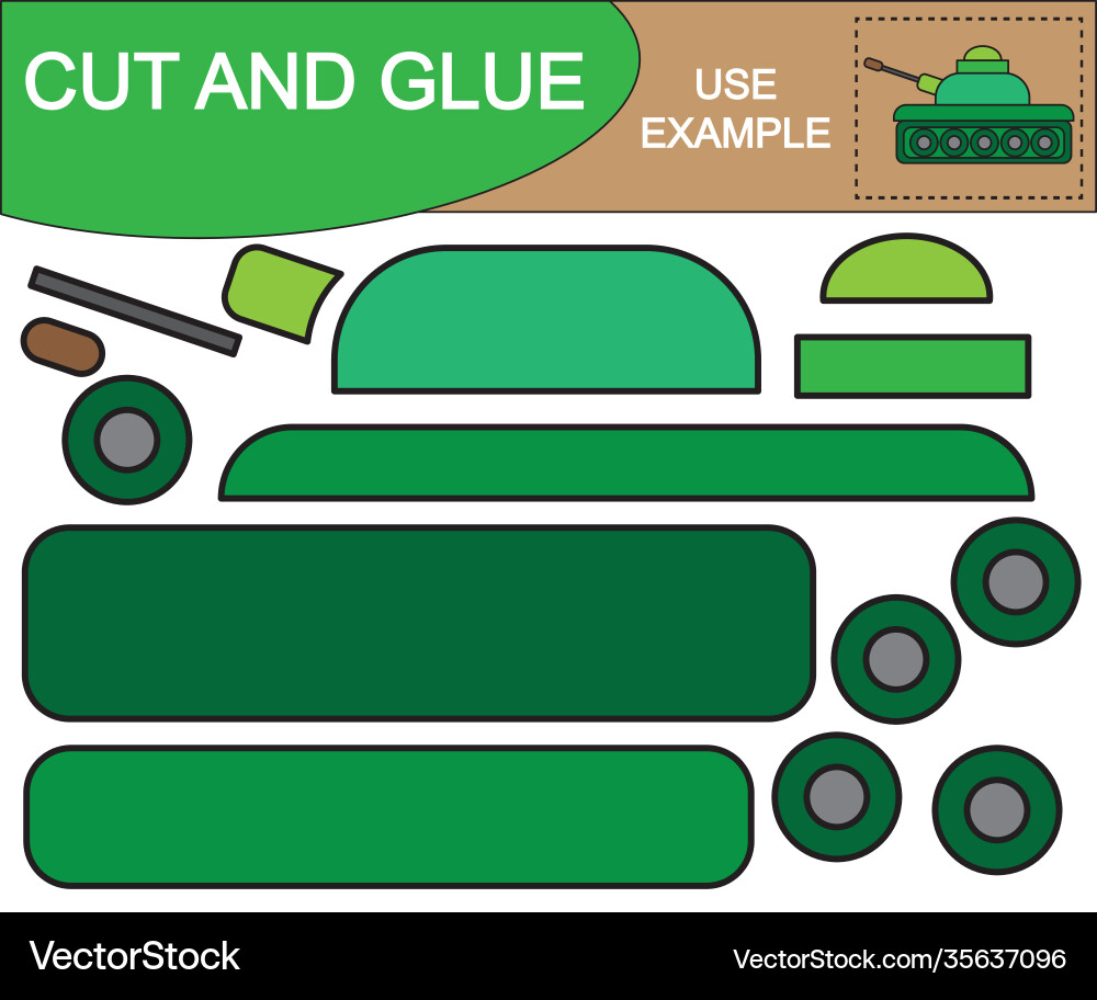 Cut and glue image military tank educational Vector Image