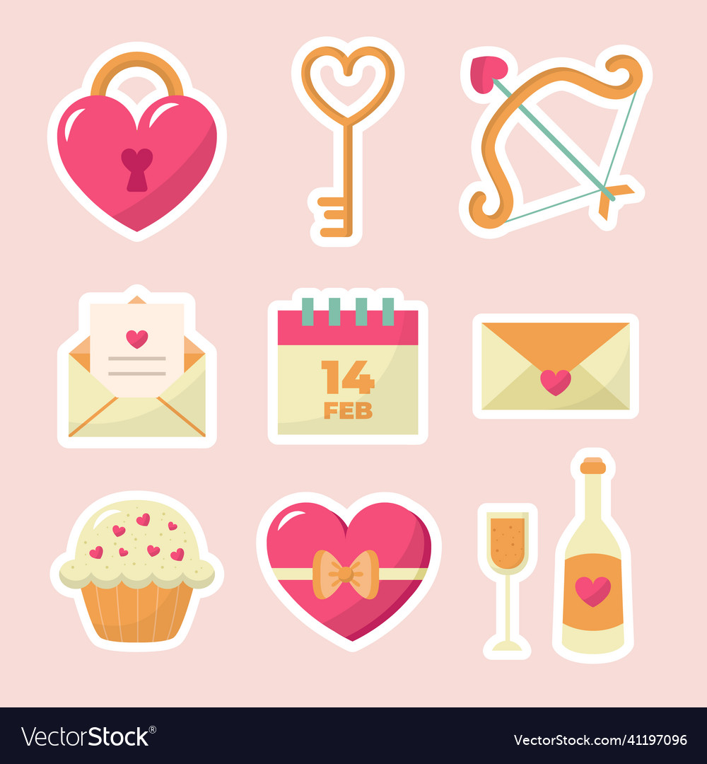 Flat valentines day stickers set Royalty Free Vector Image Flat valentines day stickers set Royalty Free Vector Image