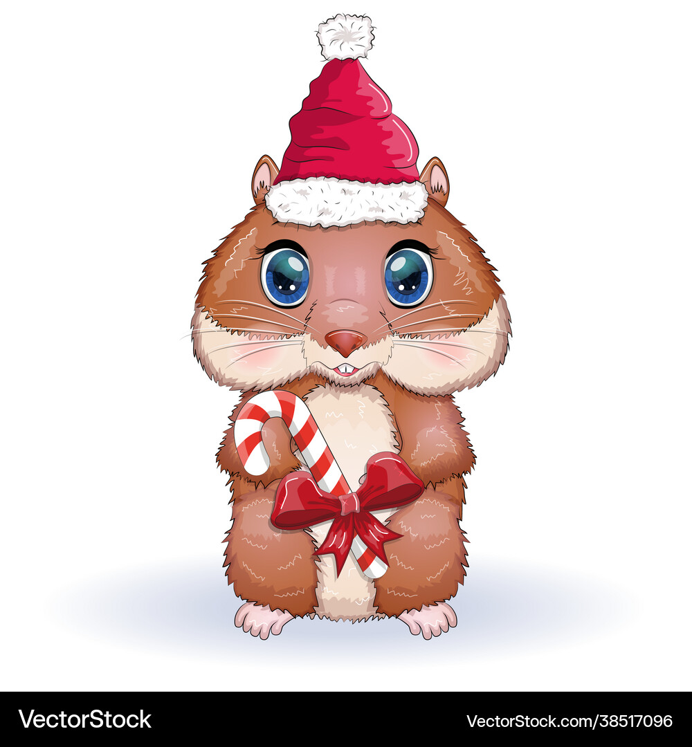 Greeting christmas card with funny hamster Vector Image