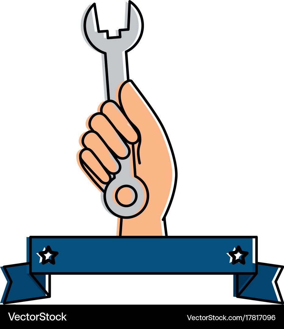 Hand worker with wrench tool isolated icon Vector Image