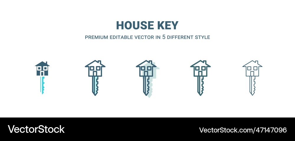 House key icon in 5 different style outline Vector Image