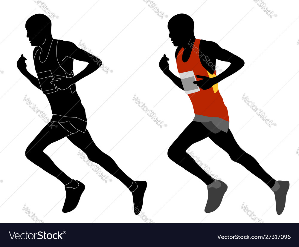 Runner in color sportswear and silhouette Vector Image