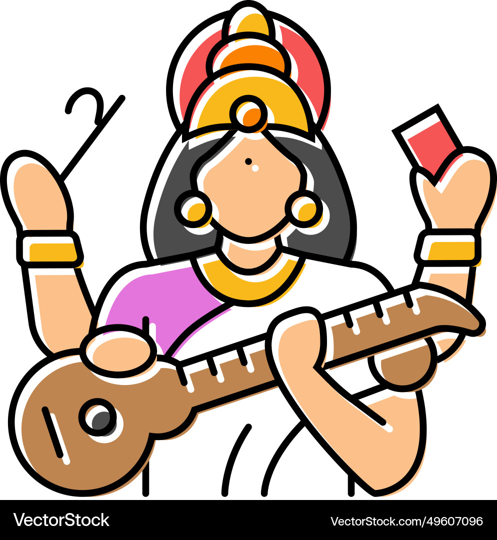 Saraswati god indian color icon Royalty Free Vector Image
