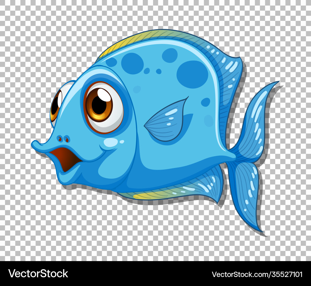 Blue exotic fish cartoon character on transparent Vector Image