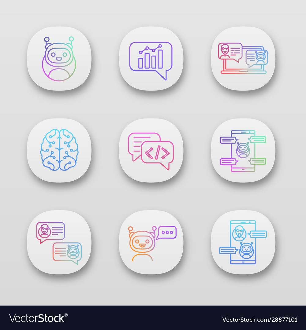 Chatbots app icons set Royalty Free Vector Image Chatbots app icons set Royalty Free Vector Image
