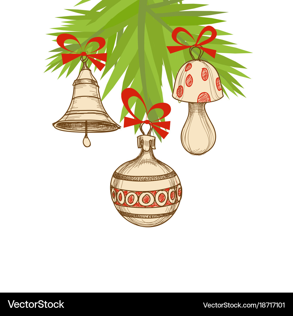 Christmas tree and ornaments retro Royalty Free Vector Image