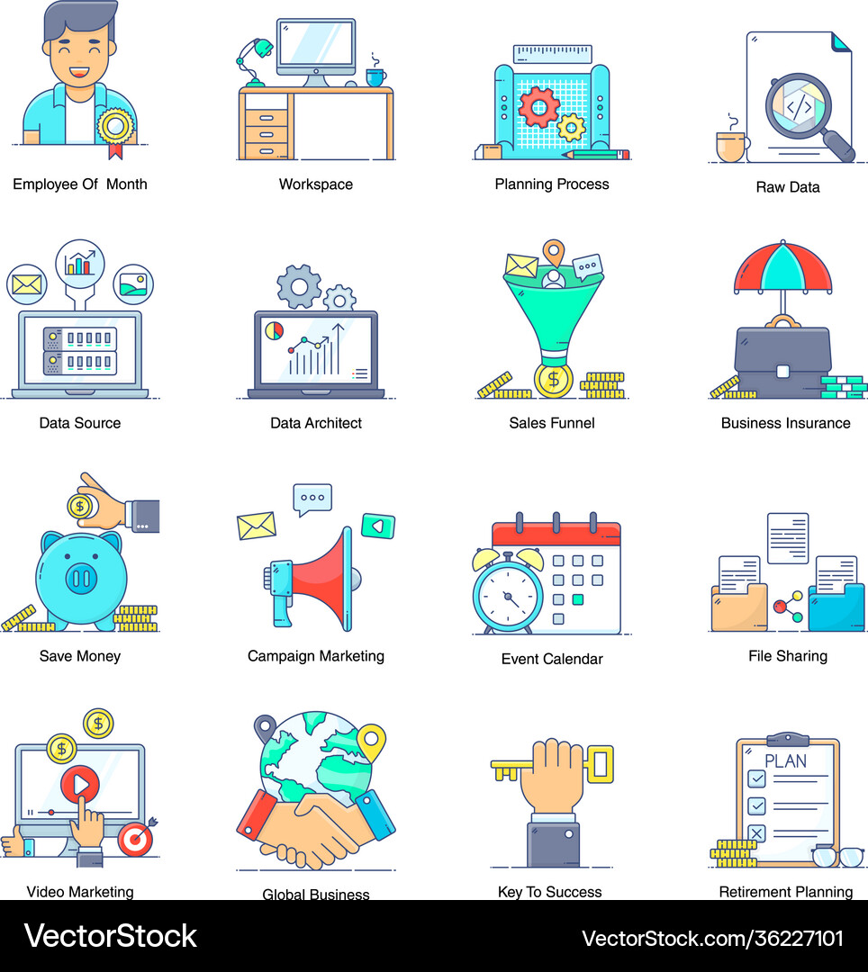 Corporate and management icons in modern flat styl