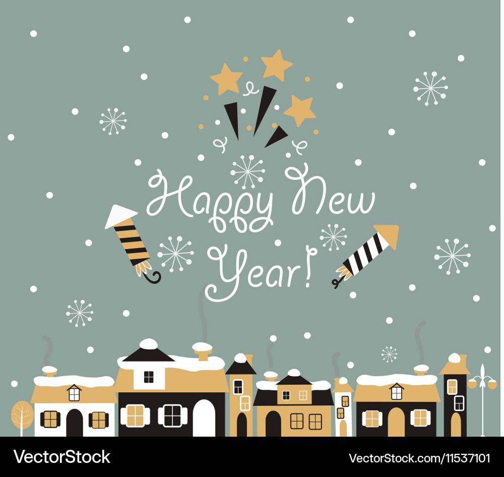 Happy new year greeting card winter town Vector Image