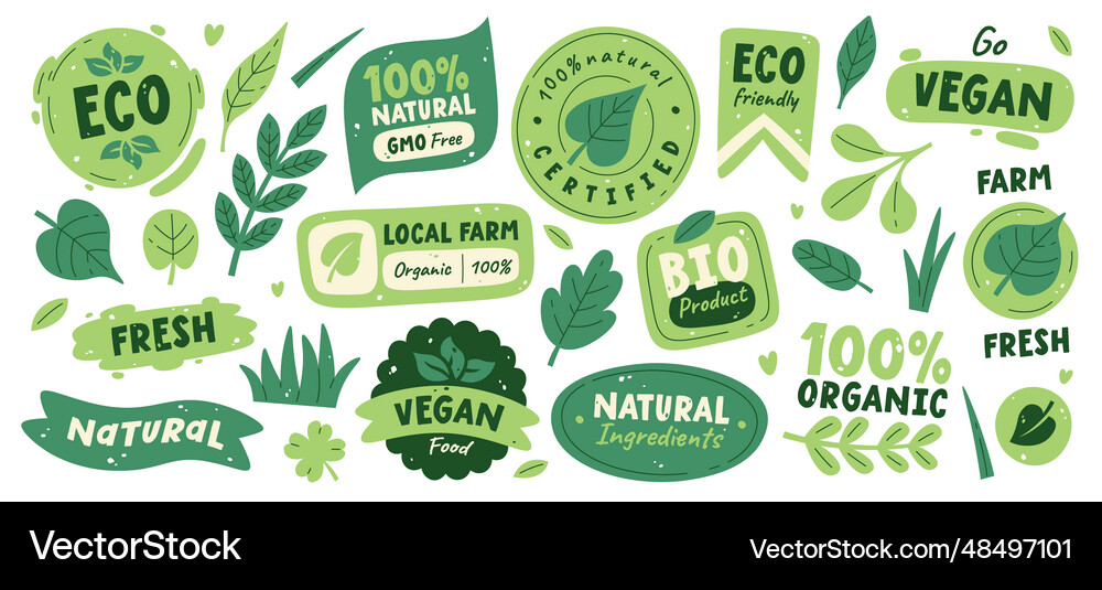 Organic fresh food labels bio eco friendly Vector Image