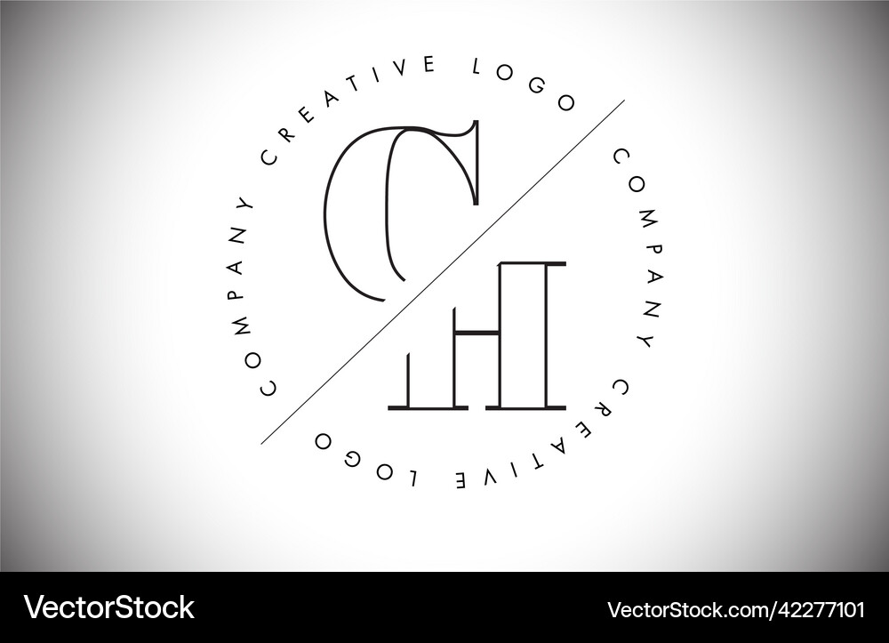 Outline ch c h letter logo with cut Royalty Free Vector