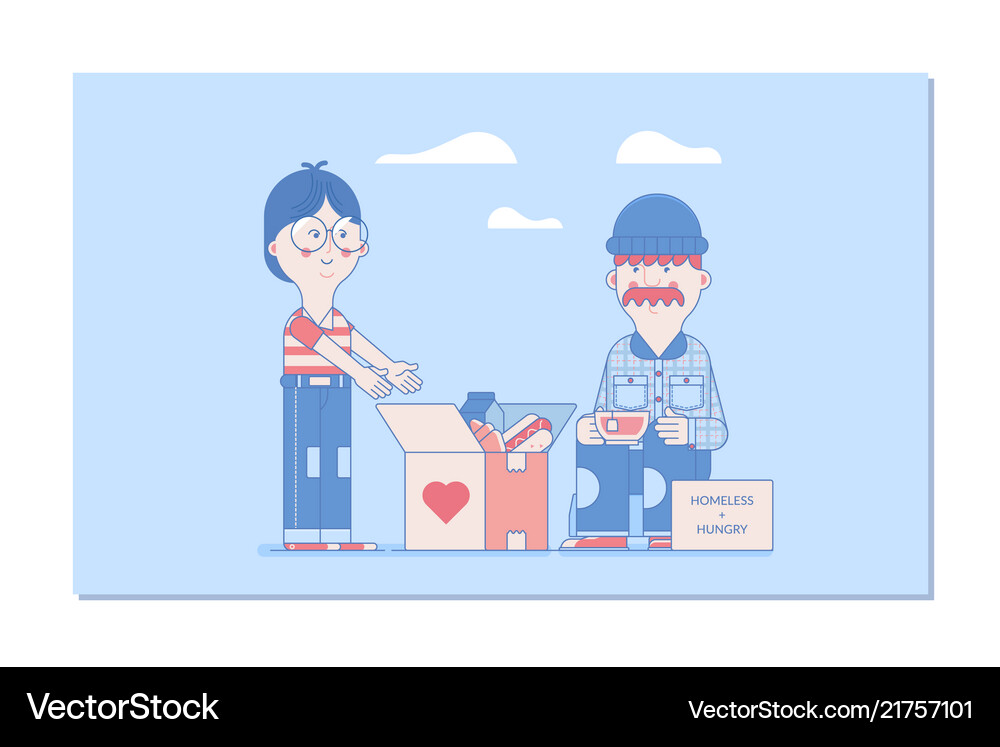 Volunteers design conceptboy giving donation Vector Image