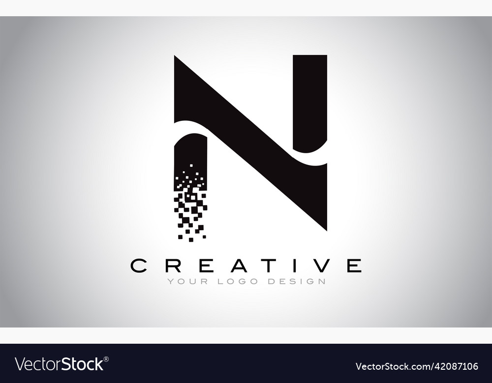 N initial letter logo design with digital pixels Vector Image