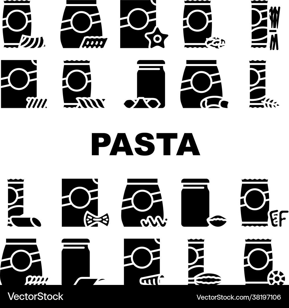 Pasta food package collection icons set Royalty Free Vector