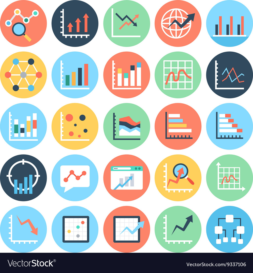Reports and Analytics Colored Icons 6 Royalty Free Vector