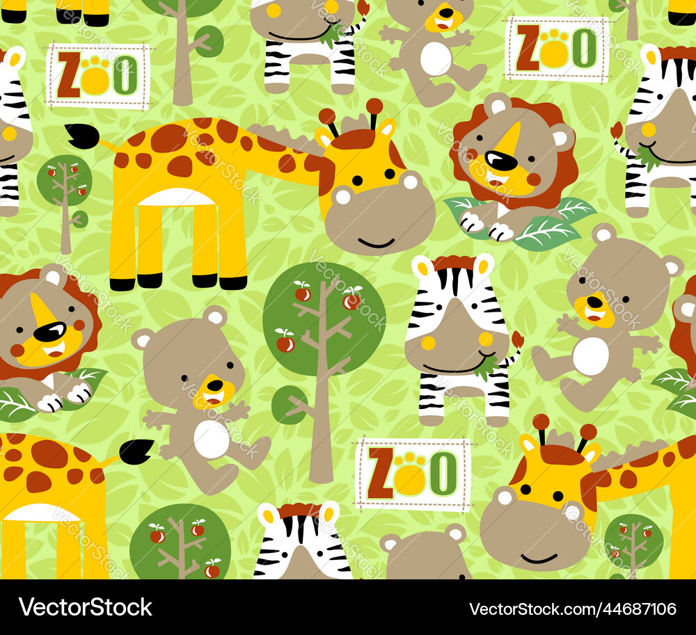 Seamless pattern of cute safari animals Royalty Free Vector