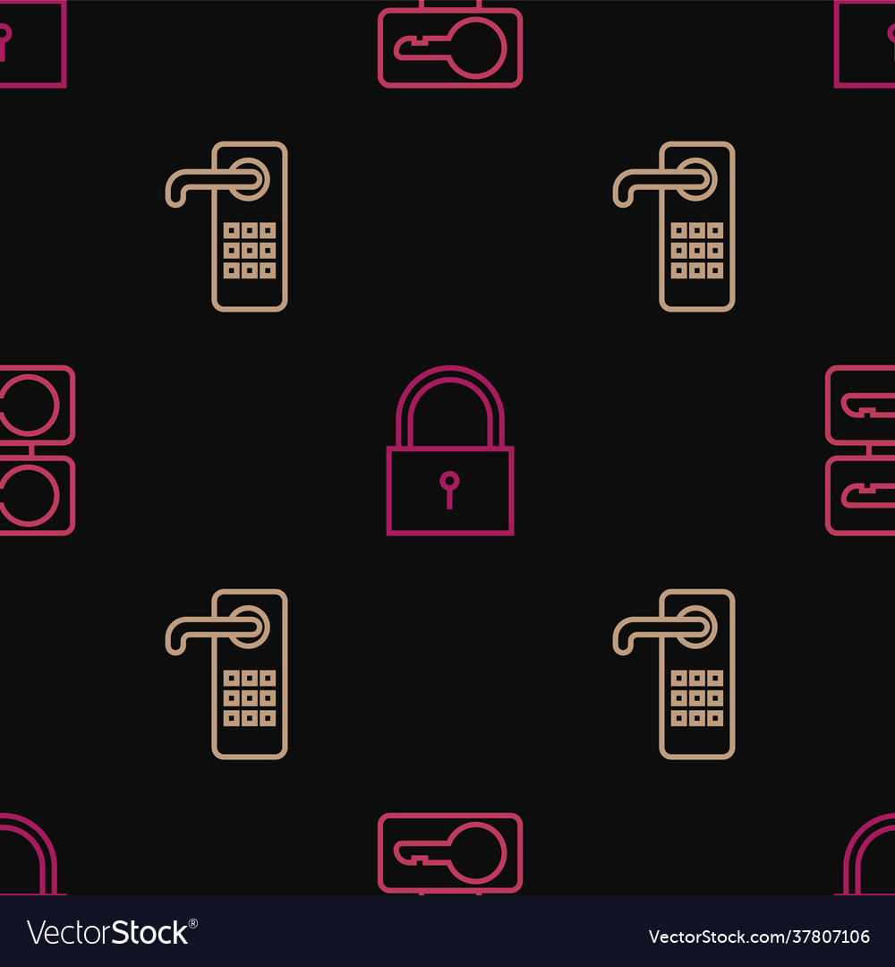 Set Line Casting Keys Digital Door Lock And Lock Vector Image